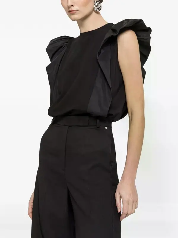 NISSA Sleeveless Ruffled Top With Panel Detail