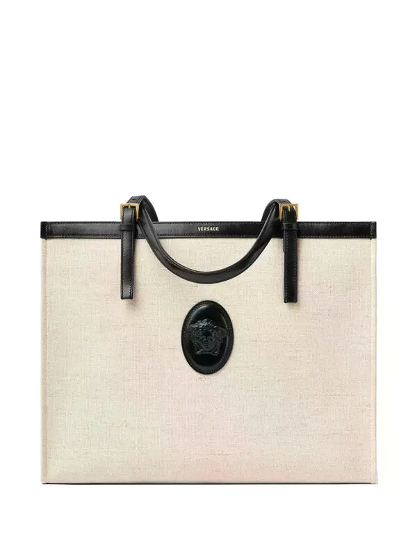Versace Rivière Large Canvas Tote With Medusa Cameo