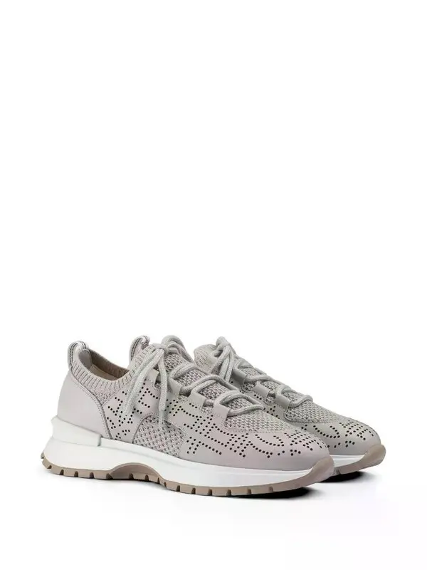 DOUCAL'S Openwork Leather Sneakers - Grey