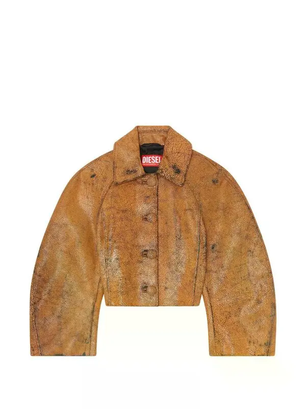 DIESEL® Cropped Cocoon Jacket In Crackle Leather - Brown
