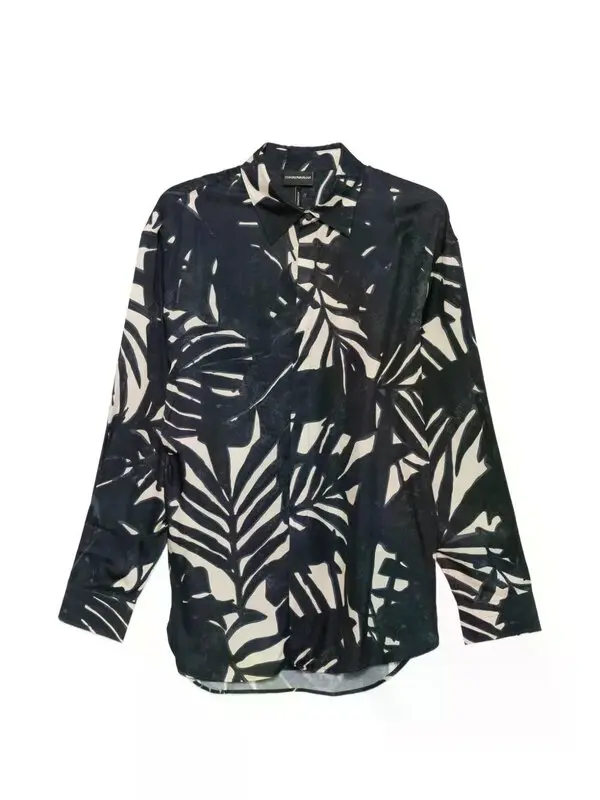 Emporio Armani Leaf-print Long-sleeve Shirt - Blue