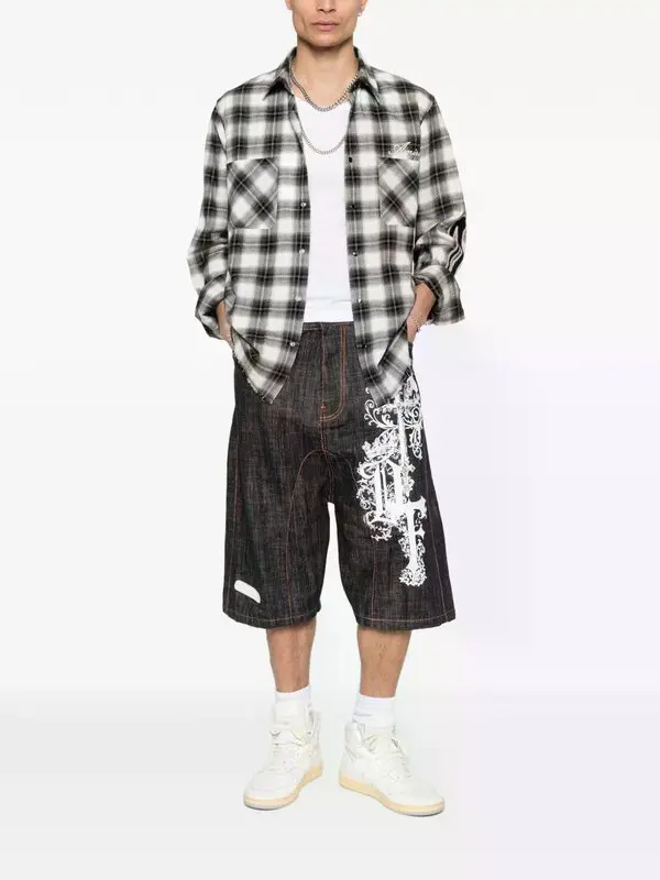 PDF Graphic Print Denim Shorts