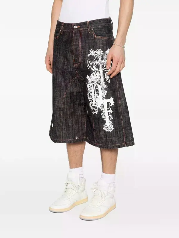 PDF Graphic Print Denim Shorts