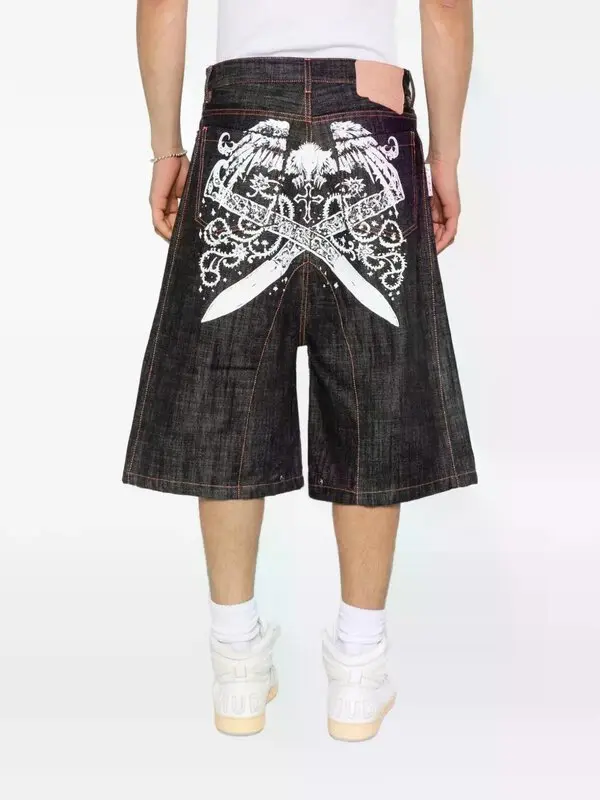 PDF Graphic Print Denim Shorts