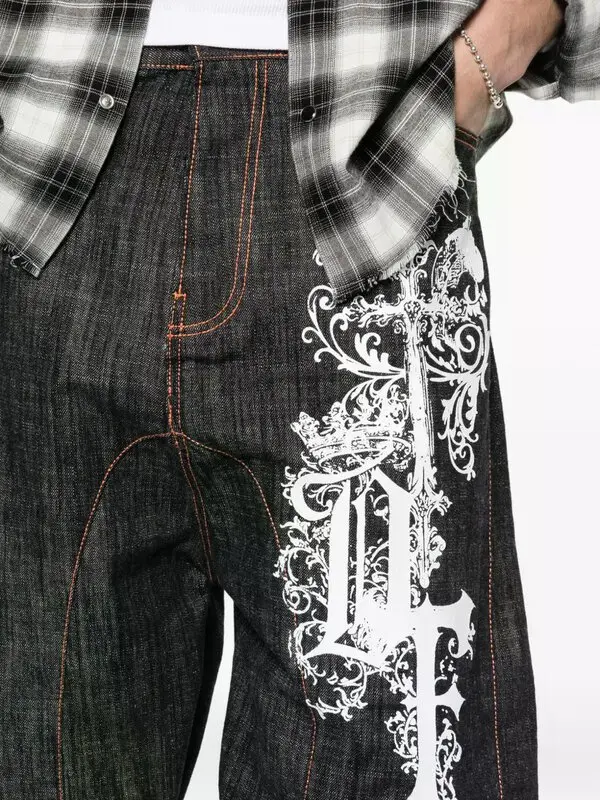 PDF Graphic Print Denim Shorts
