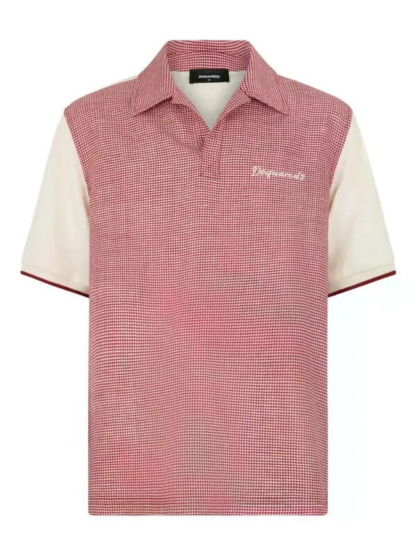 Dsquared2 Virgin Wool Linen Pied De Poule Polo - Red