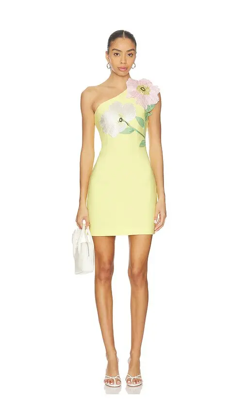 ELLIATT One-shoulder Mini Dress With Floral Embroidery - Yellow