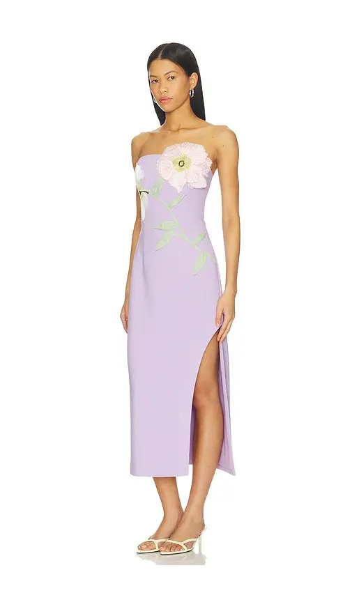 ELLIATT Strapless Midi Dress With Floral Appliques