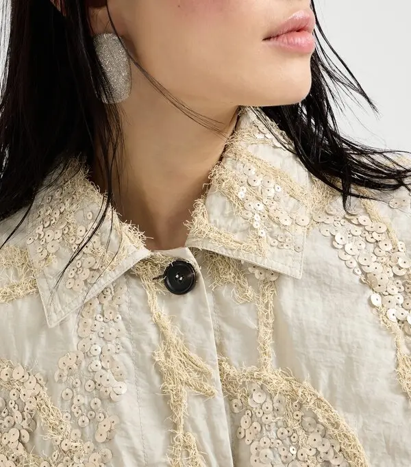 Brunello Cucinelli Embroidered Cotton-blend Poplin Jacket - Grey