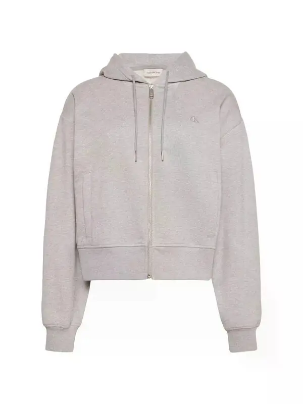 Calvin Klein Zip Up Hoodie With Embroidered Logo - Grey