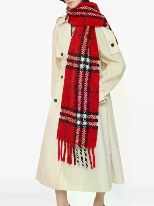 Burberry Check Alpaca Wool-blend Bouclé Scarf - Red