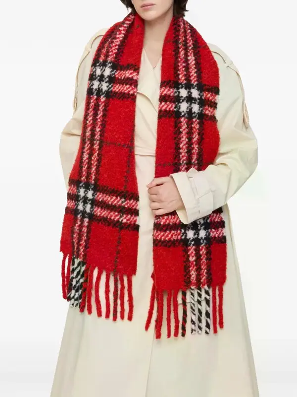 Burberry Check Alpaca Wool-blend Bouclé Scarf - Red