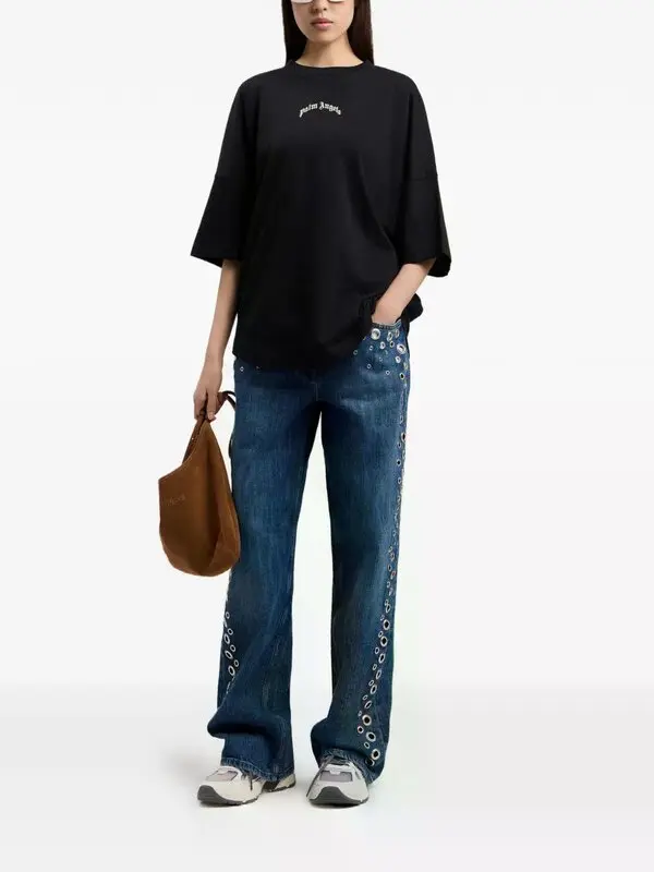 Palm Angels Curved-logo Crew-neck T-shirt - Black