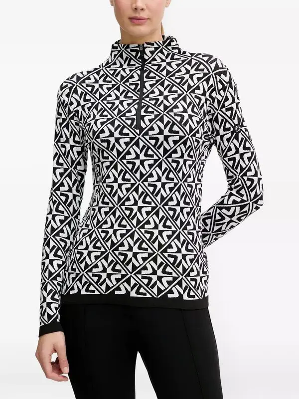 NEWLAND Geometric Print Half-zip Long Sleeve Top - Black