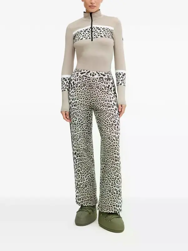NEWLAND Beige Leopard Print High Neck Zip Top