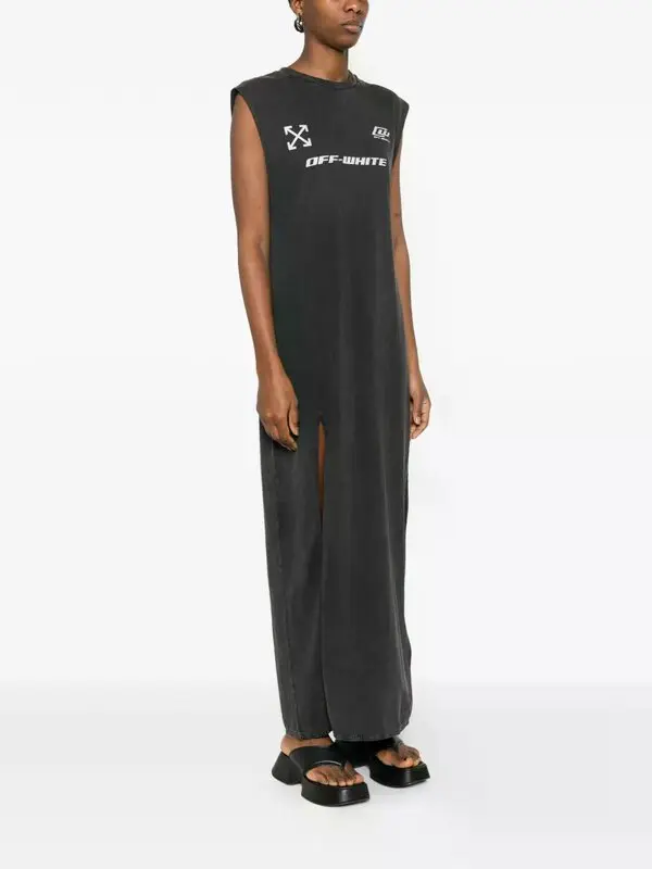 Off-White Marble-effect Logo-print Maxi Dress