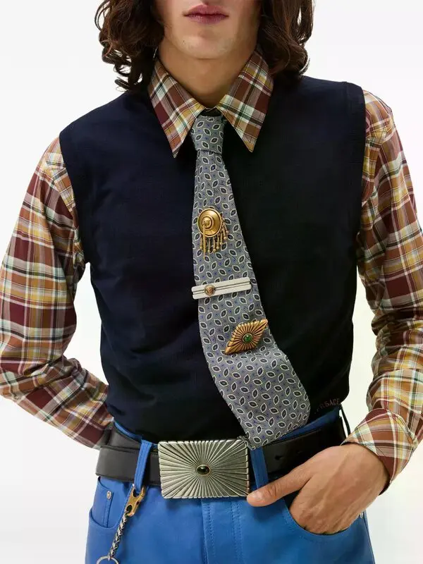 Versace Printed Jacquard Silk Tie - Grey