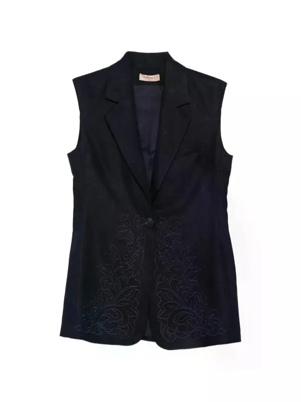 TWINSET Sleeveless Jacket With Floral Embroidery - Blue