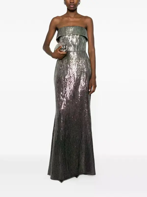 Elie Saab Sequin Embellished Strapless Maxi Dress