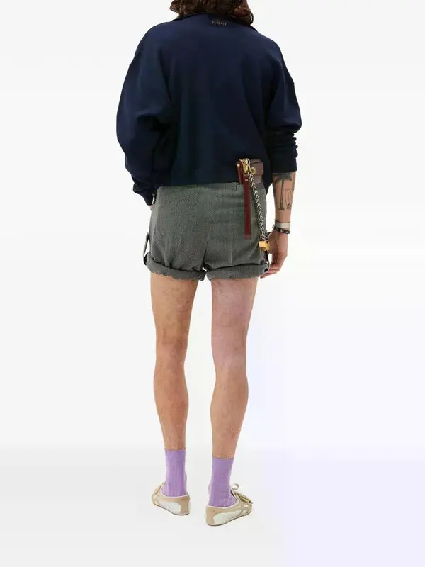 Versace Wool Crêpe Herringbone Formal Shorts - Grey