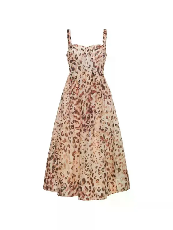Cara Cara Leopard-print Corset Midi Dress - Neutrals