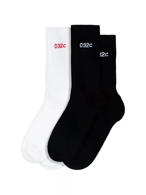 032C Lettering Two-pack Socks Set - Black