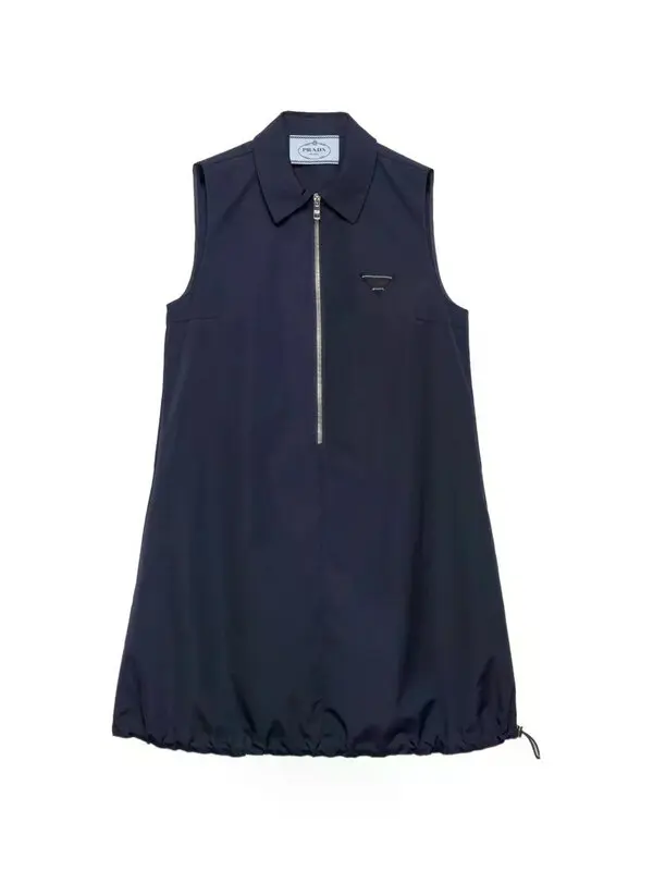 Prada Sleeveless Poplin Mini Dress With Drawstring Hem - Blue