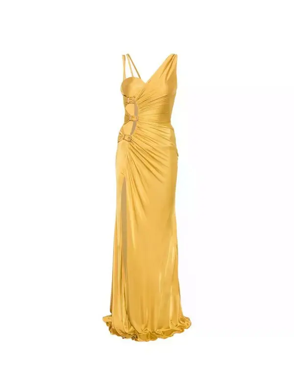 Versace Ruched Buckle Maxi Dress