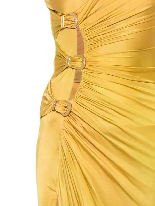 Versace Ruched Buckle Maxi Dress