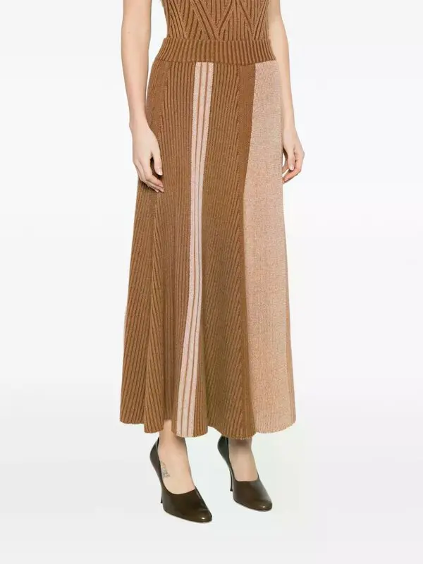 Eric Bompard Patchwork Ribbed Knit Midi Skirt - Brown