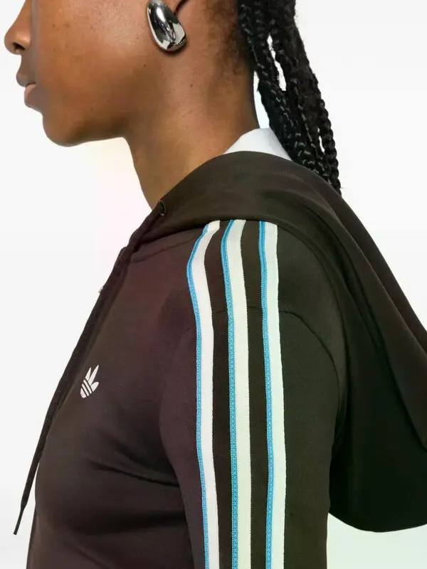 Adidas Logo Striped Hoodie - Brown