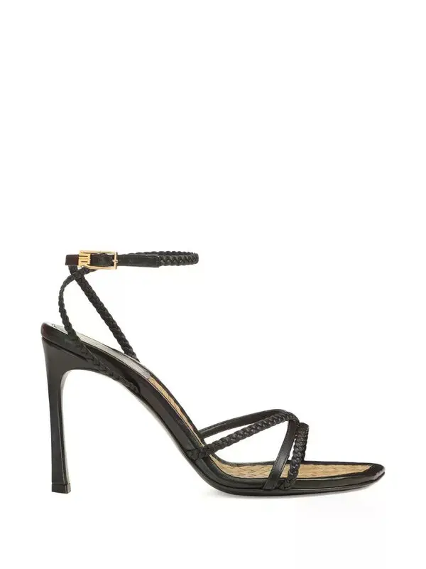SERGIO ROSSI Braided Strap Square Toe Sandals - Black