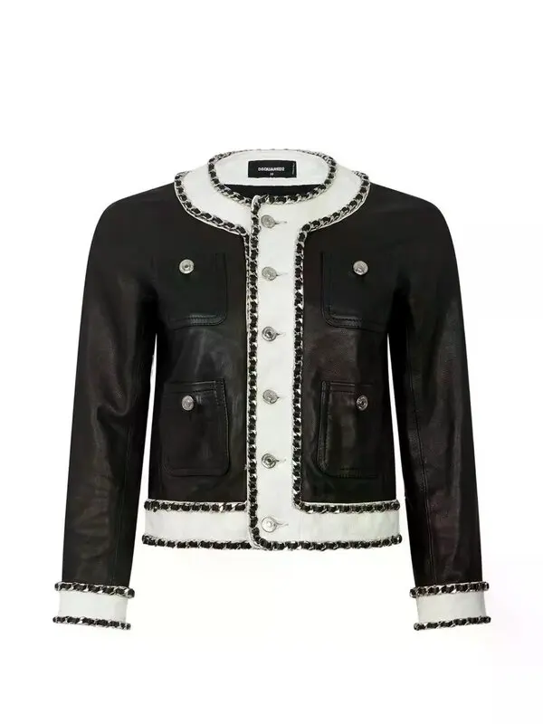 Dsquared2 Leather Jacket With Contrasting Trim - Black