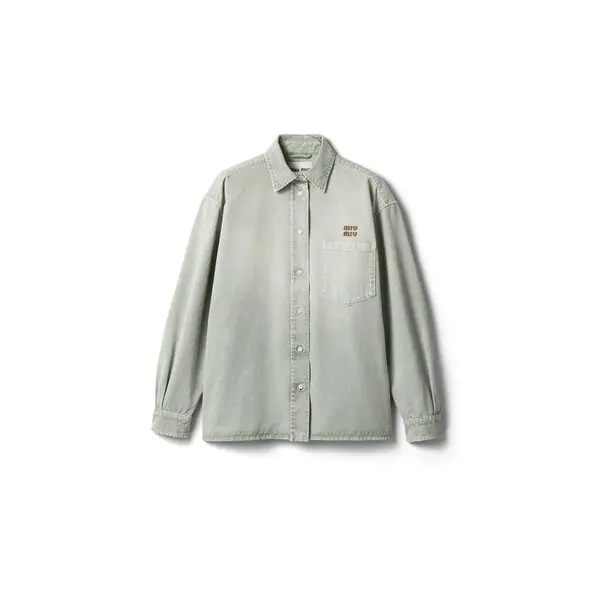 Miu Miu Washed Gabardine Shirt With Embroidered Logo
