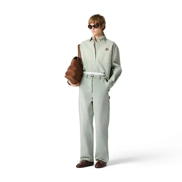 Miu Miu Washed Gabardine Shirt With Embroidered Logo