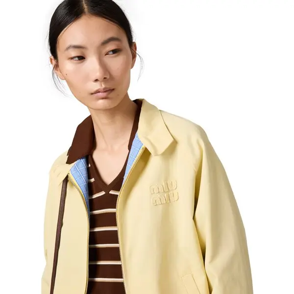 Miu Miu Embroidered Poplin Blouson Jacket - Vanilla