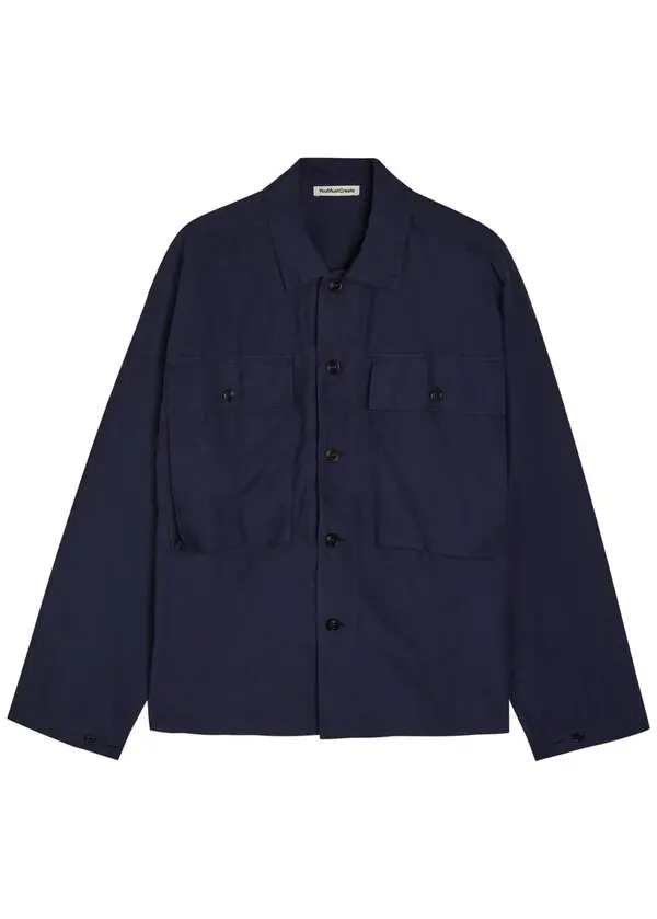 You Must Create Chest Patch Pocket Cotton Shirt - Blue