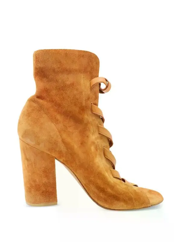 GIANVITO ROSSI Peep-toe Lace-up Ankle Boots - Brown