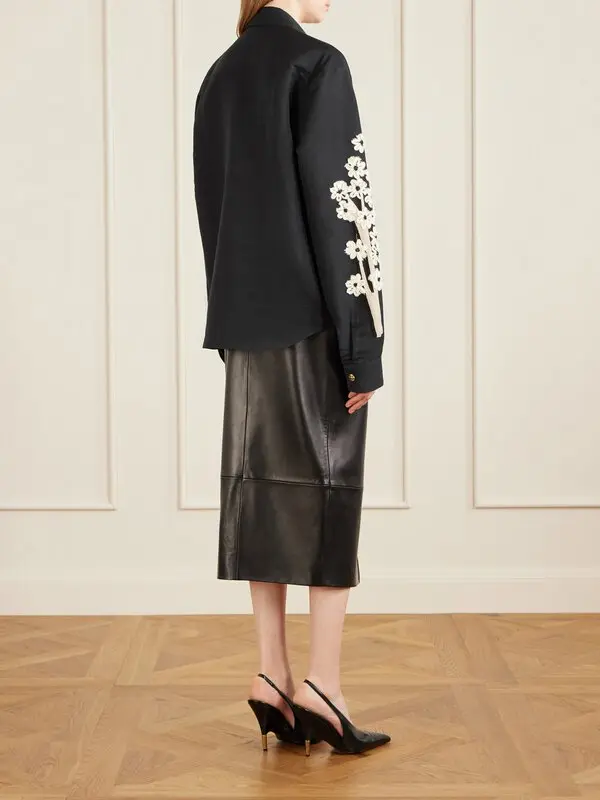 Khaite Argo Appliquéd Silk And Cotton-blend Blouse - Black