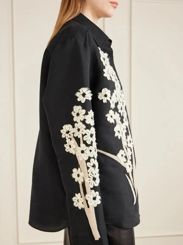 Khaite Argo Appliquéd Silk And Cotton-blend Blouse - Black