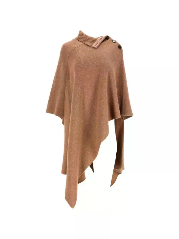 Chloé Knitted Wool Poncho With Button Detail - Brown