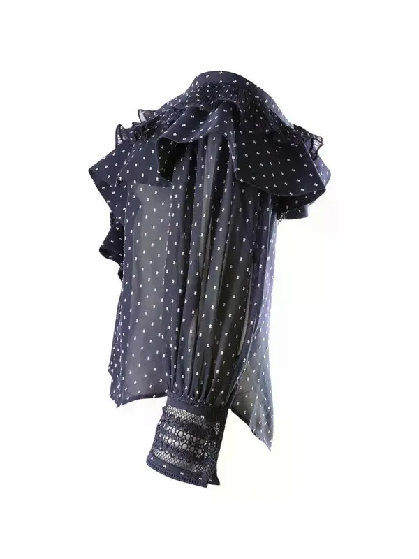 SELF-PORTRAIT Plumetis Frilled One-shoulder Top