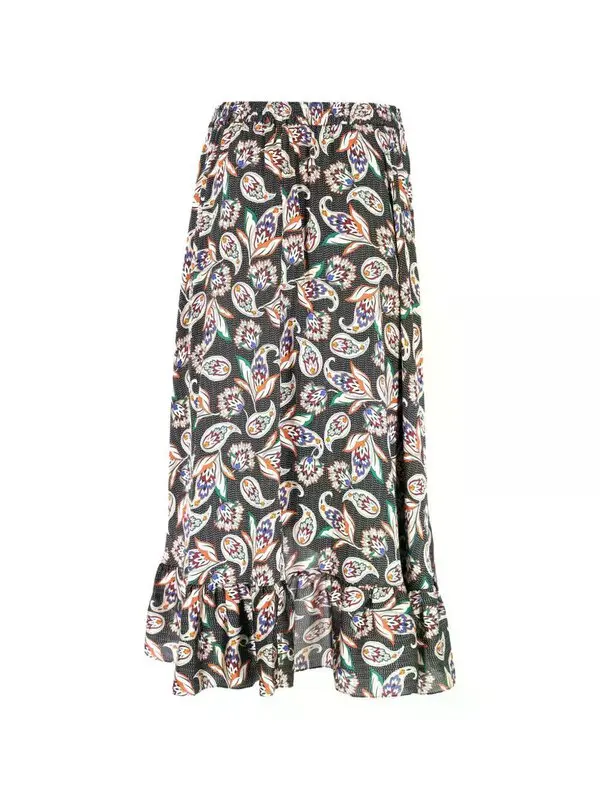Maje Paisley-print Tiered Ruffle Midi Skirt