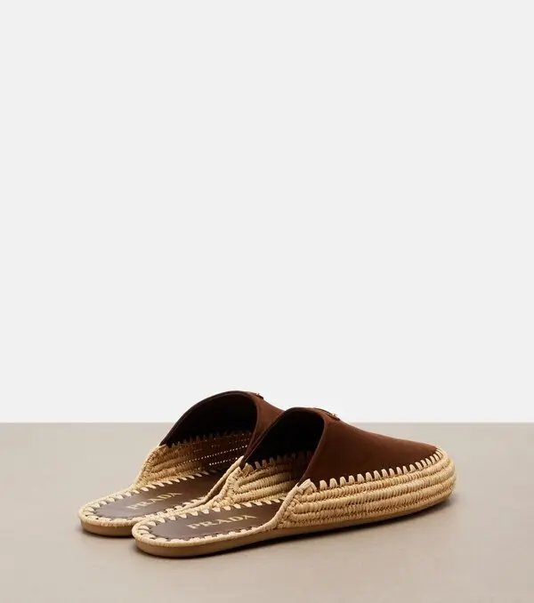 Prada Suede And Jute Mules Cacao - Brown