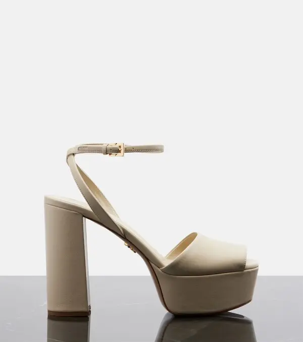 Prada Leather Platform Sandals With Buckle-fastening Ankle Strap - Beige