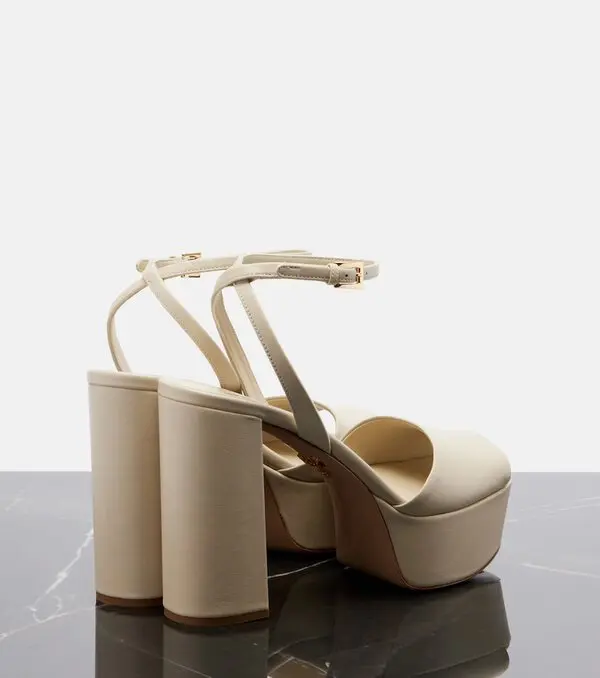 Prada Leather Platform Sandals With Buckle-fastening Ankle Strap - Beige