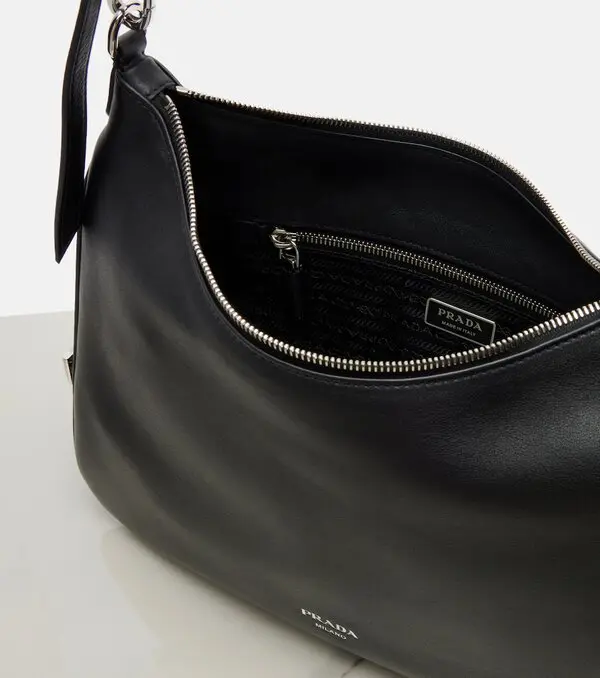 Prada Large Leather Shoulder Bag - Black