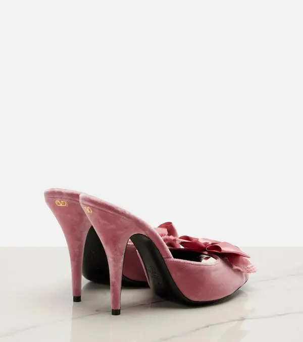 Valentino Garavani Bow Detail Velvet Mules - Pink
