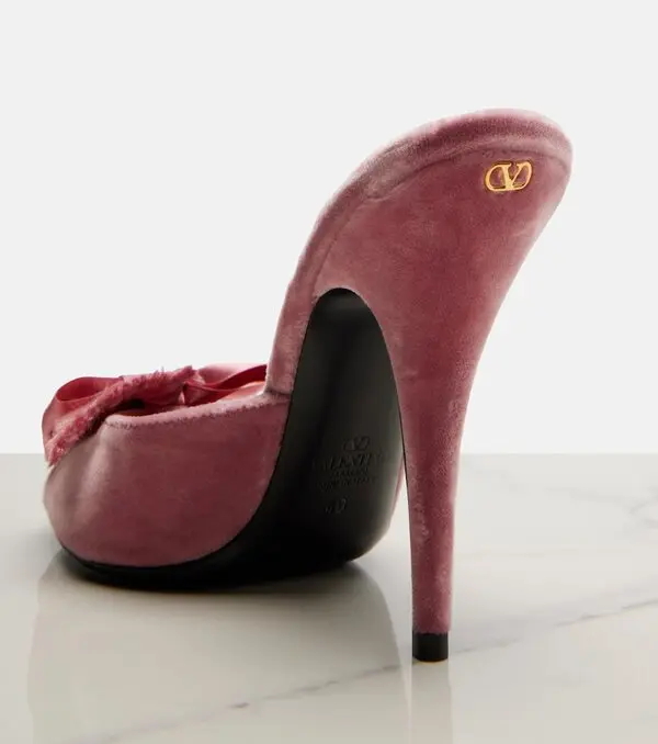 Valentino Garavani Bow Detail Velvet Mules - Pink