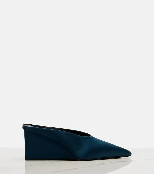 Alaïa Cube Satin Wedge Mules Bleu Petrole - Blue
